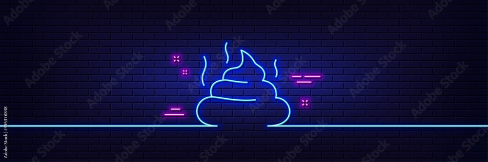 Neon light glow effect. Feces line icon. Pets excrement sign. Poop or ...
