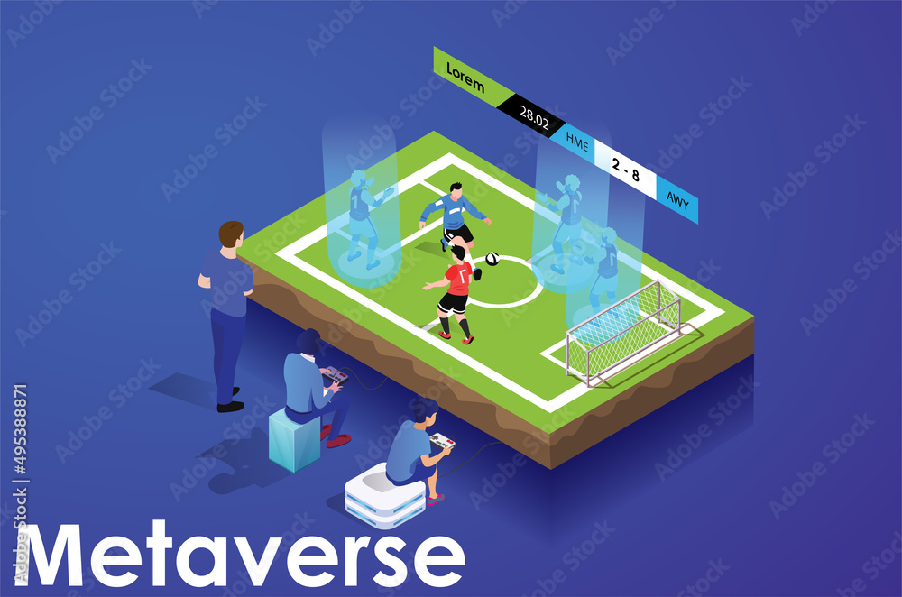 WebModern Isometric play football in virtual world Metaverse ...
