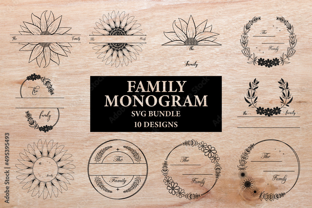 Family Monogram SVG Bundle, family monogram emblem badge with blank ...