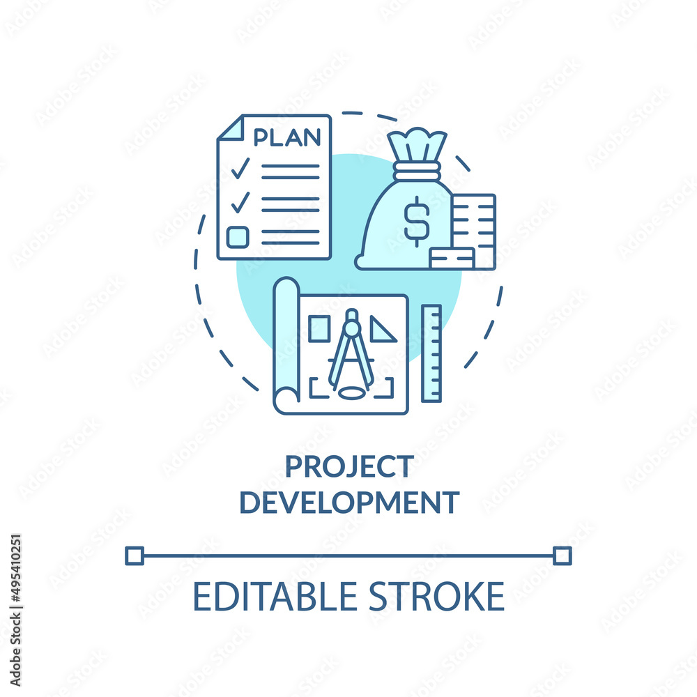 Project development turquoise concept icon. Property care. Heritage ...