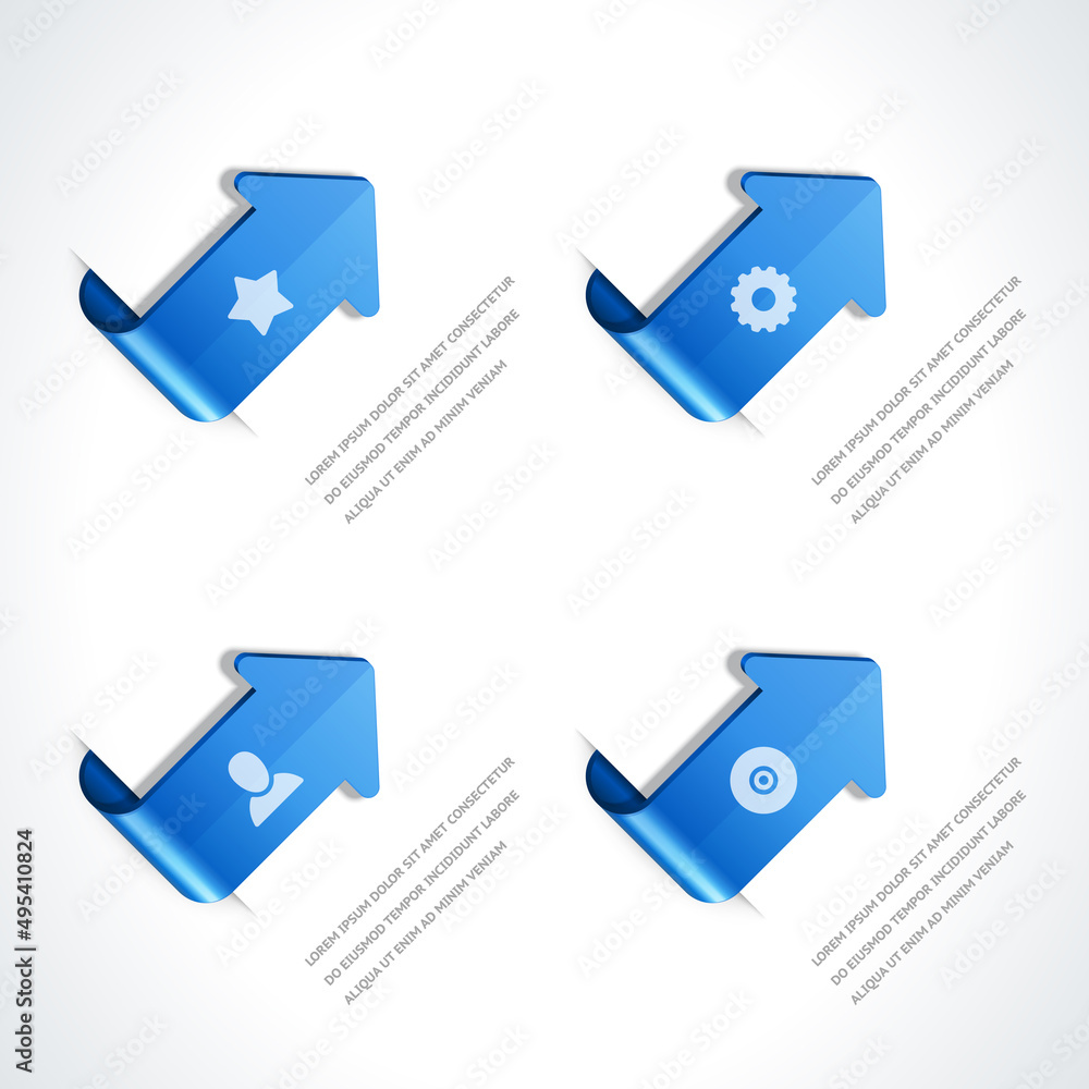 Infographic pointers arrows vector banner. Blue indicator of process ...