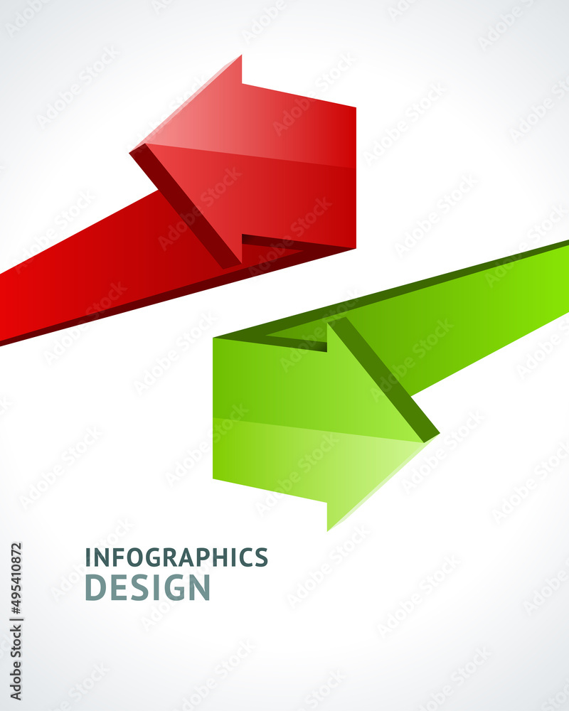Side curved infographic 3d arrows vector banner. Red volumetric ...