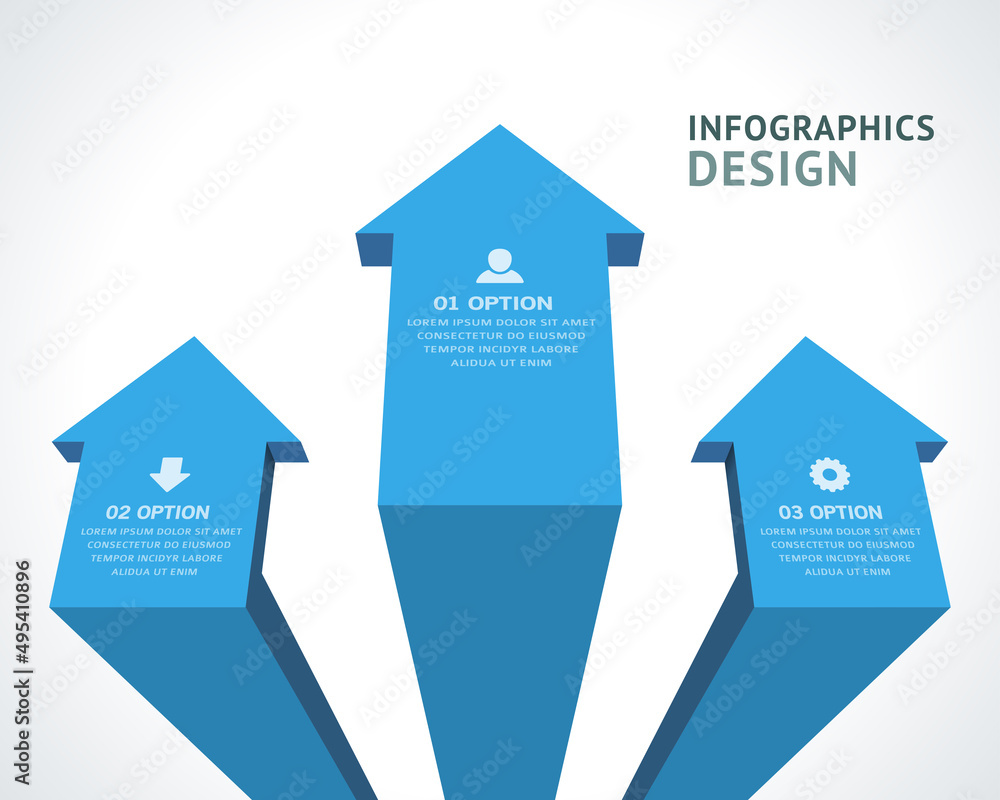 Infographic curved up 3d arrows vector banner. Blue volumetric ...