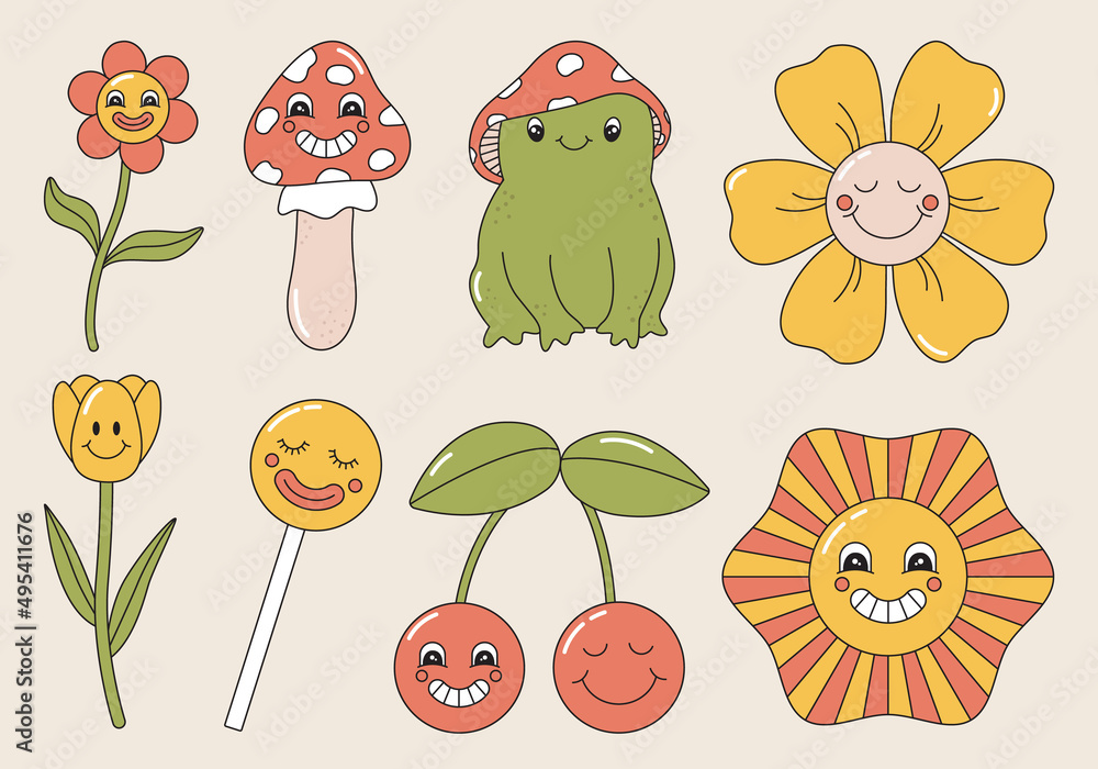 Vector set of cartoon cottagecore characters with face expressions ...