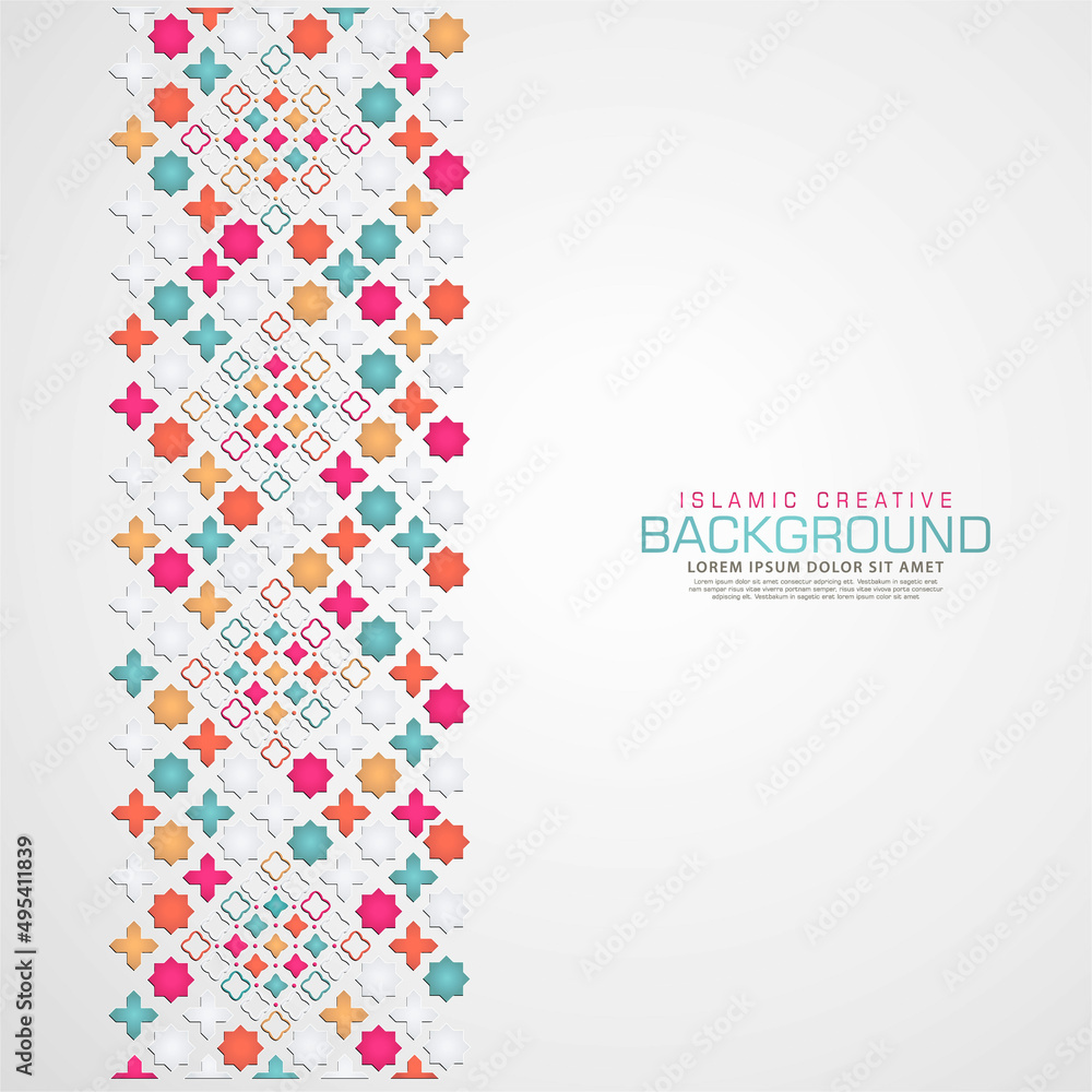 Islamic design greeting card background template with ornamental ...