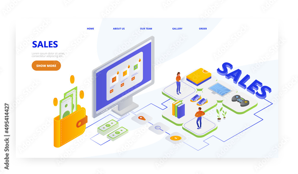 Sales, landing page design, website banner vector template. Online ...