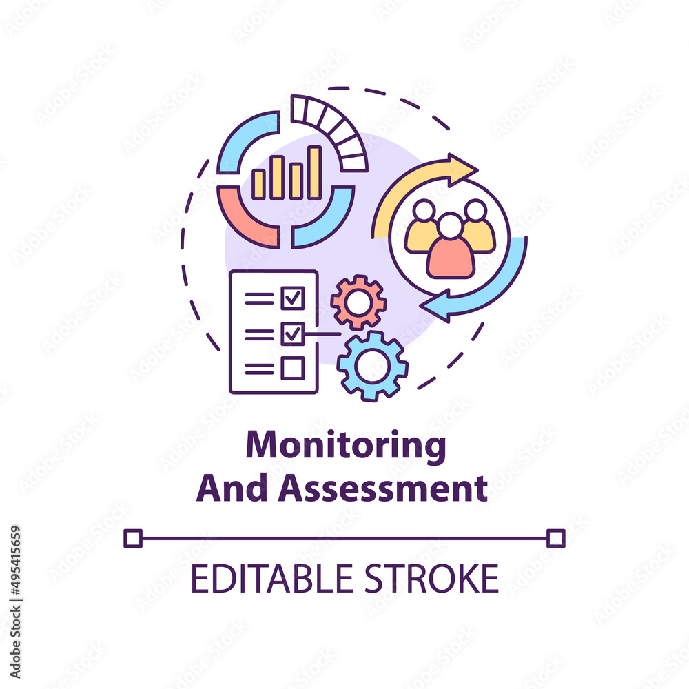 Monitoring and assessment concept icon. Evaluate progress. Social ...