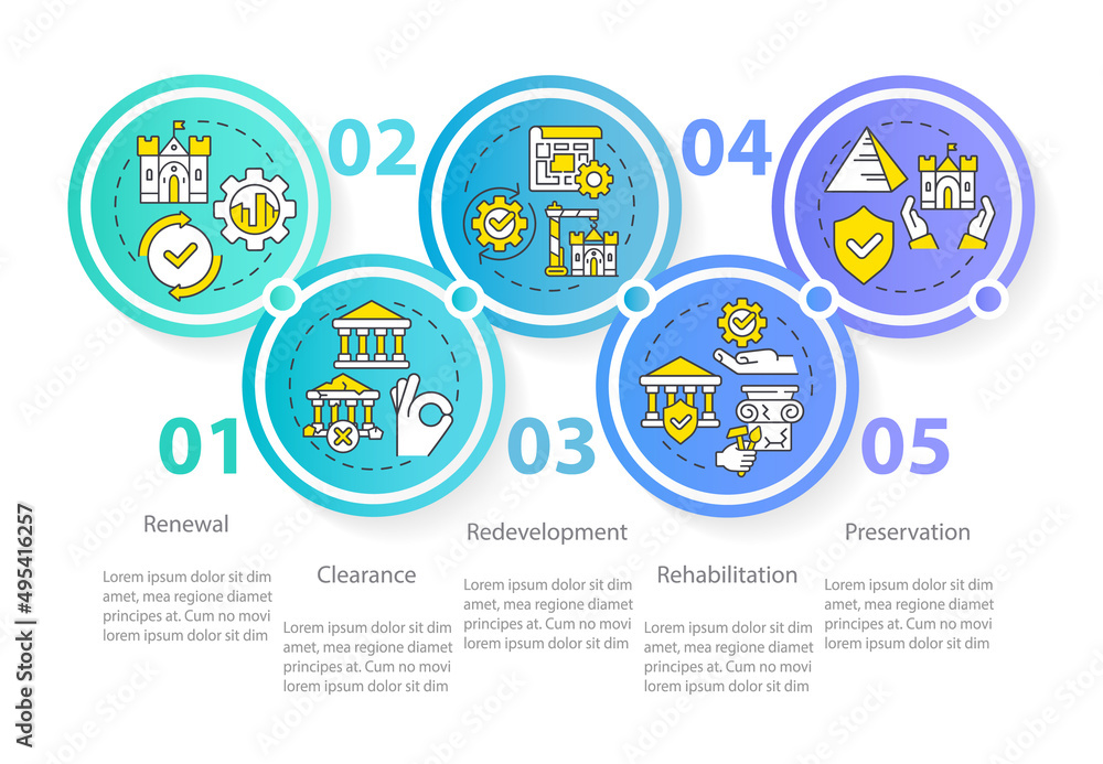 Types of heritage preservation circle infographic template. Data ...