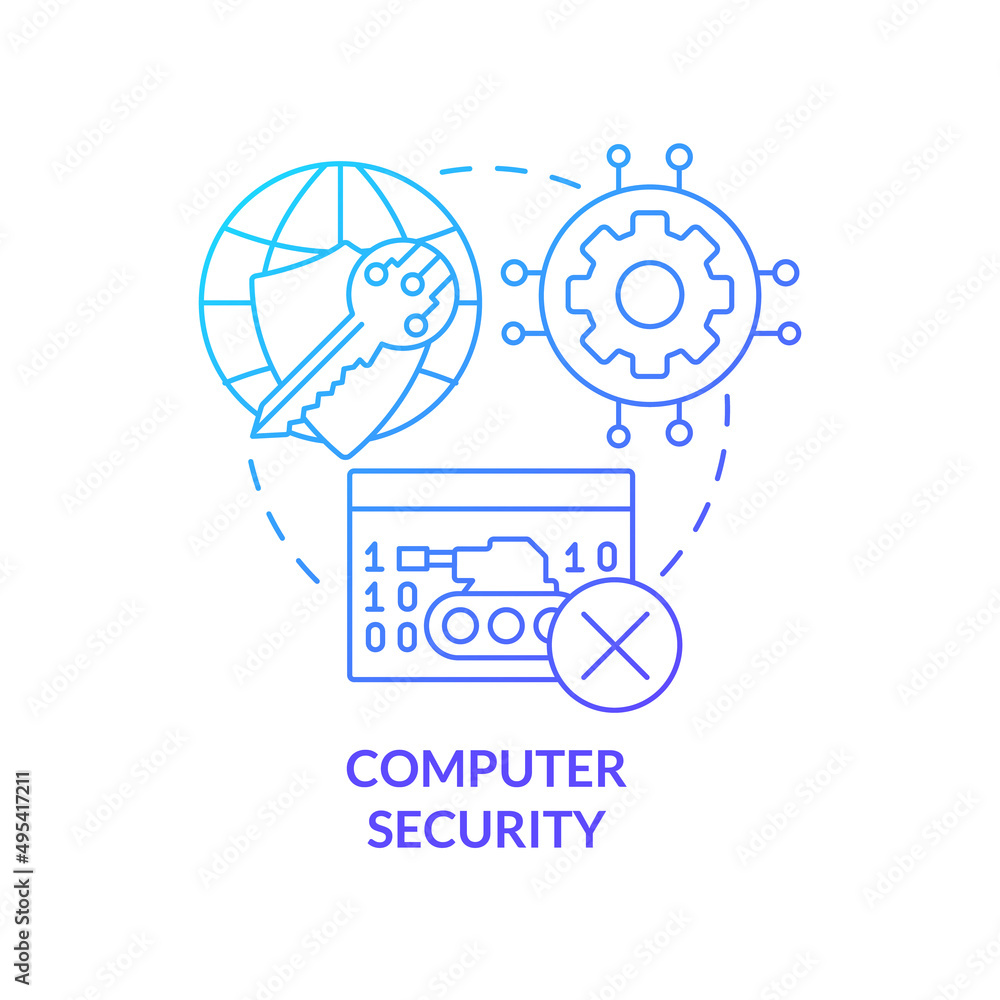 Computer security blue gradient concept icon. Attack prevention ...