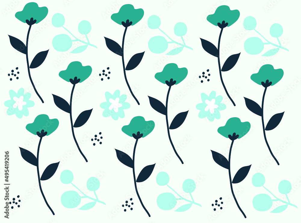 Vector floral pattern with flowers and leaves. Stock Vector | Adobe Stock