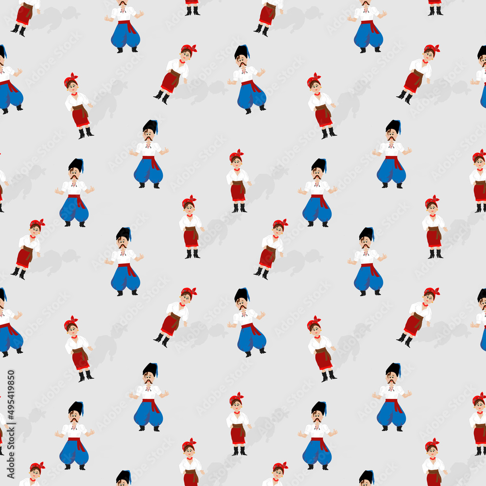 Seamless pattern with Cossack and Cossack woman. Vector graphics Stock ...