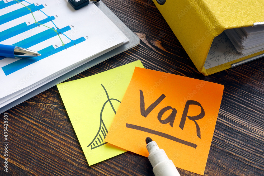 Sign VaR Value at Risk on the sticker and graph. Stock Photo | Adobe Stock