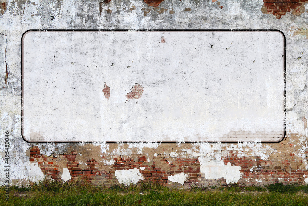 back alley red brick exposed stucco building wall billboard space ...