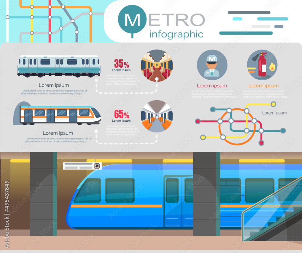 Public transport flat infographic diagram with tramway underground ...