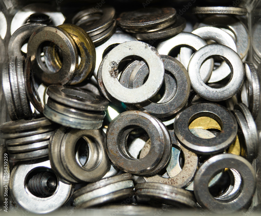 Cluster of screw washers in close-up Stock Photo | Adobe Stock