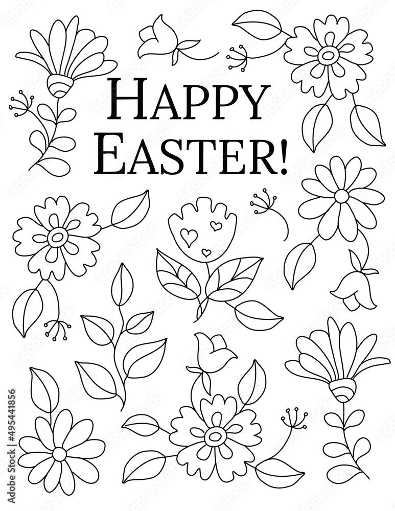 Happy Easter! Hand drawn coloring pages for kids and adults. Beautiful ...