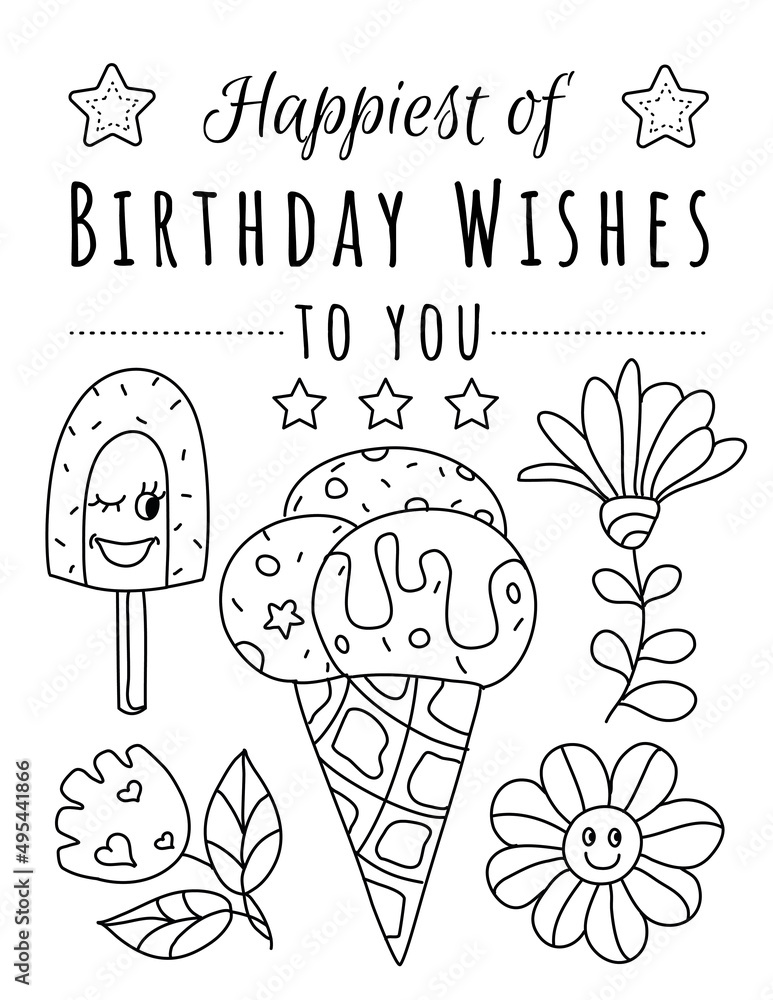 Happy Birthday! Hand drawn coloring pages for kids and adults ...