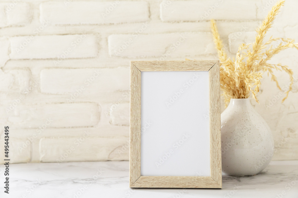 White picture frame mockup. White wall background. Scandinavian ...