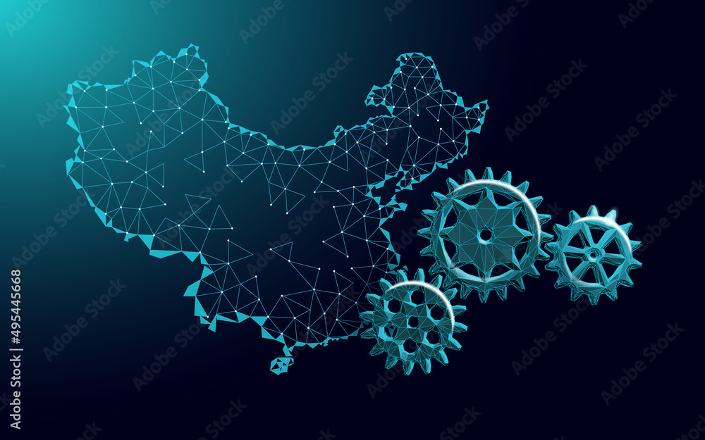 China map business statistics chart growing graphs. Blue light glowing ...