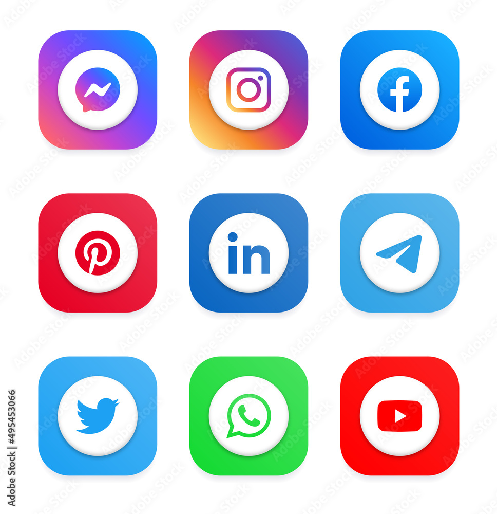 popular social media button icons or social network logos. facebook ...
