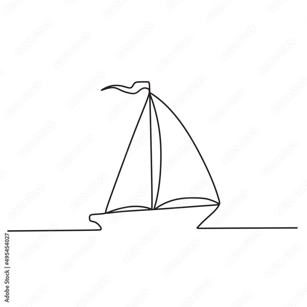 Continuous one line drawing of sailboat. Vector illustration. line ...