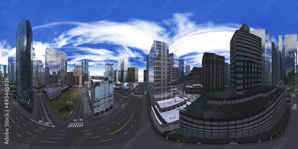 Panorama of the city. HDRI, environment map , Round panorama, spherical ...