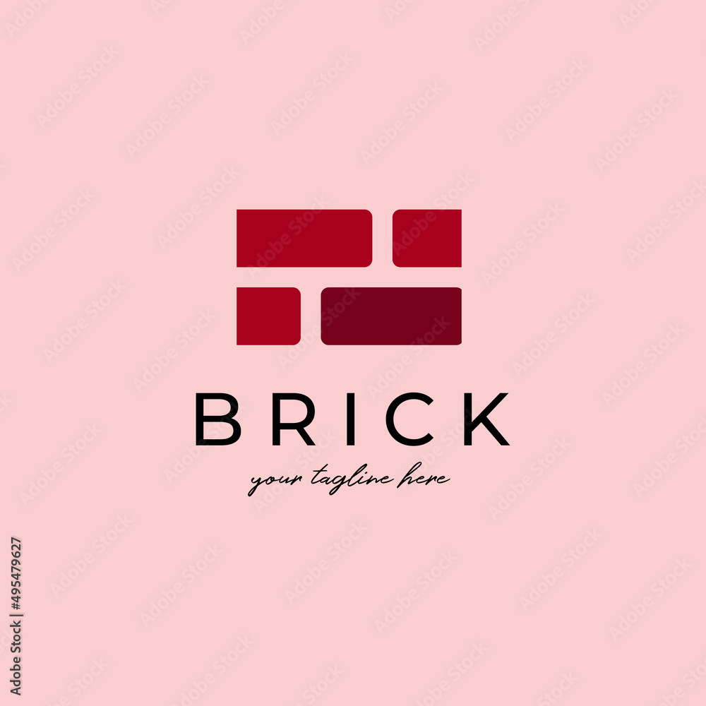 pattern red brick logo construction flat vector emblem design ...
