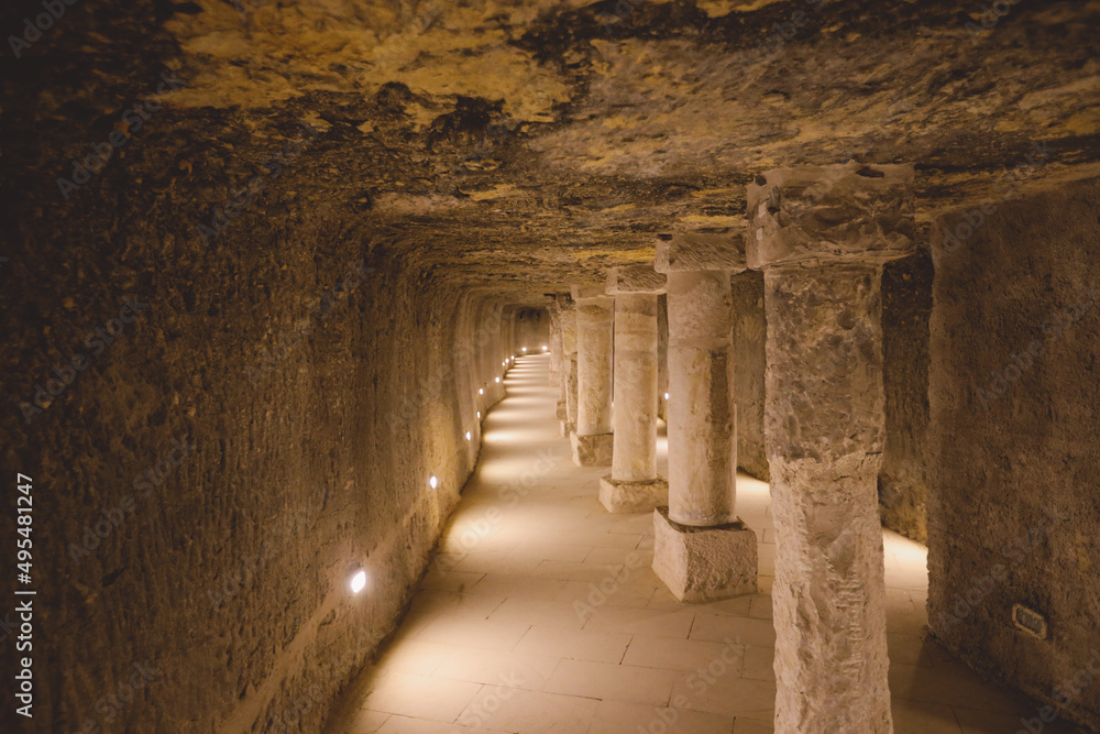 Inside View of the Brick Walls and Stone Columns of the Ancient Step ...