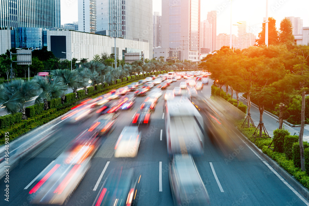 Motion speed effect of traffic in a Chinese city Stock Photo | Adobe Stock