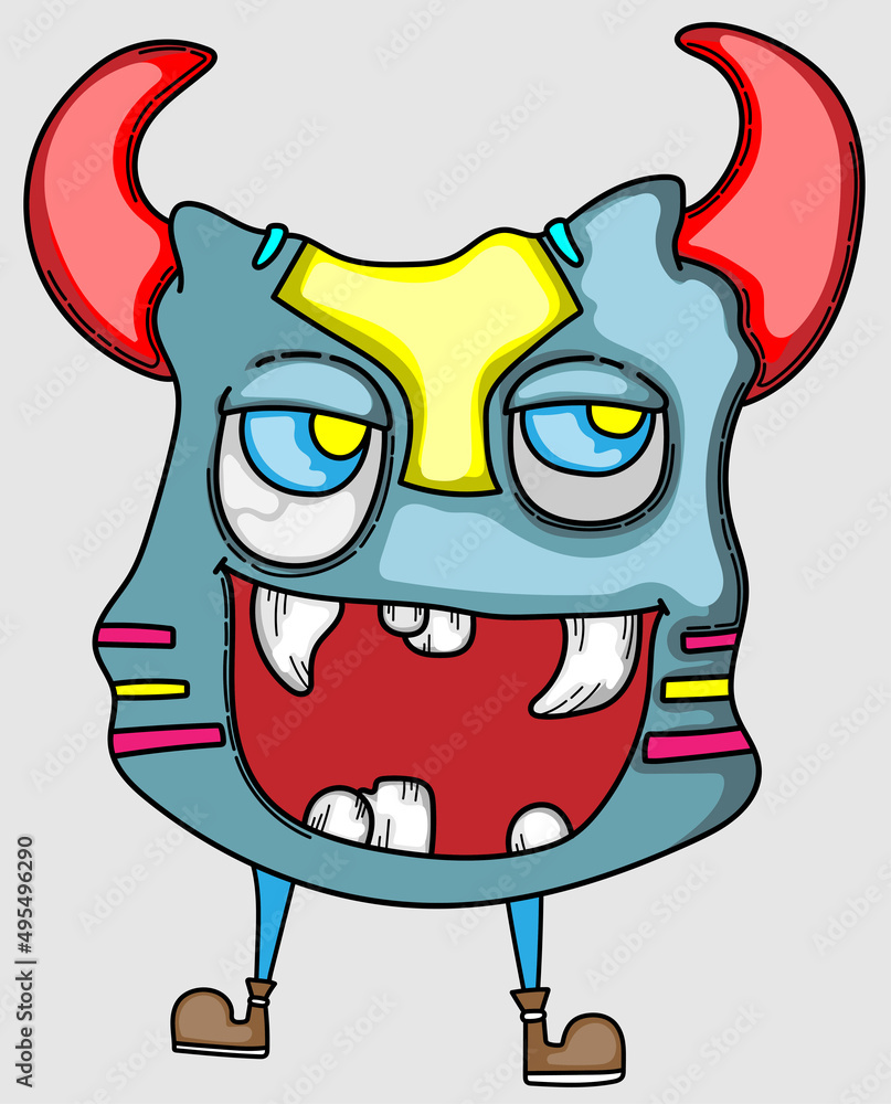 cartoon monster with red horns and feet wearing shoes Stock Vector ...
