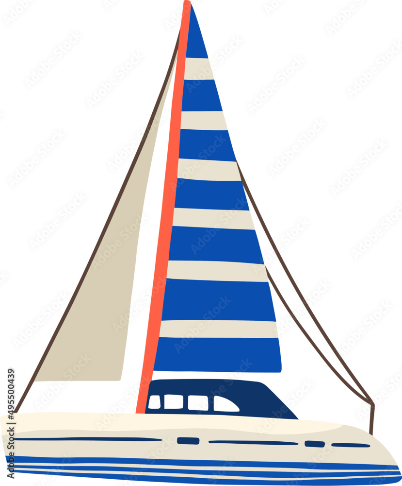 Regatta Yacht or Sea Sailboat Cartoon Illustration Stock Vector | Adobe ...