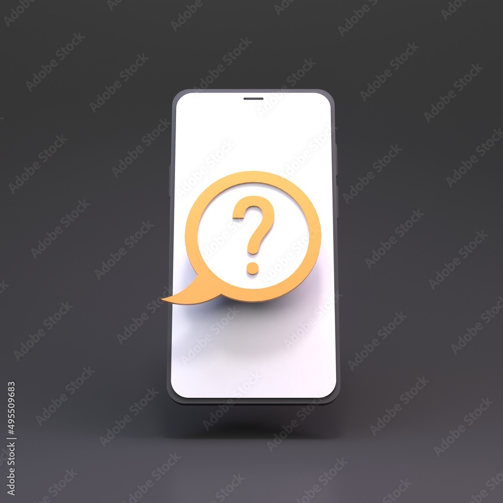 Question mark and mobile phone. 3d render. Stock Illustration | Adobe Stock