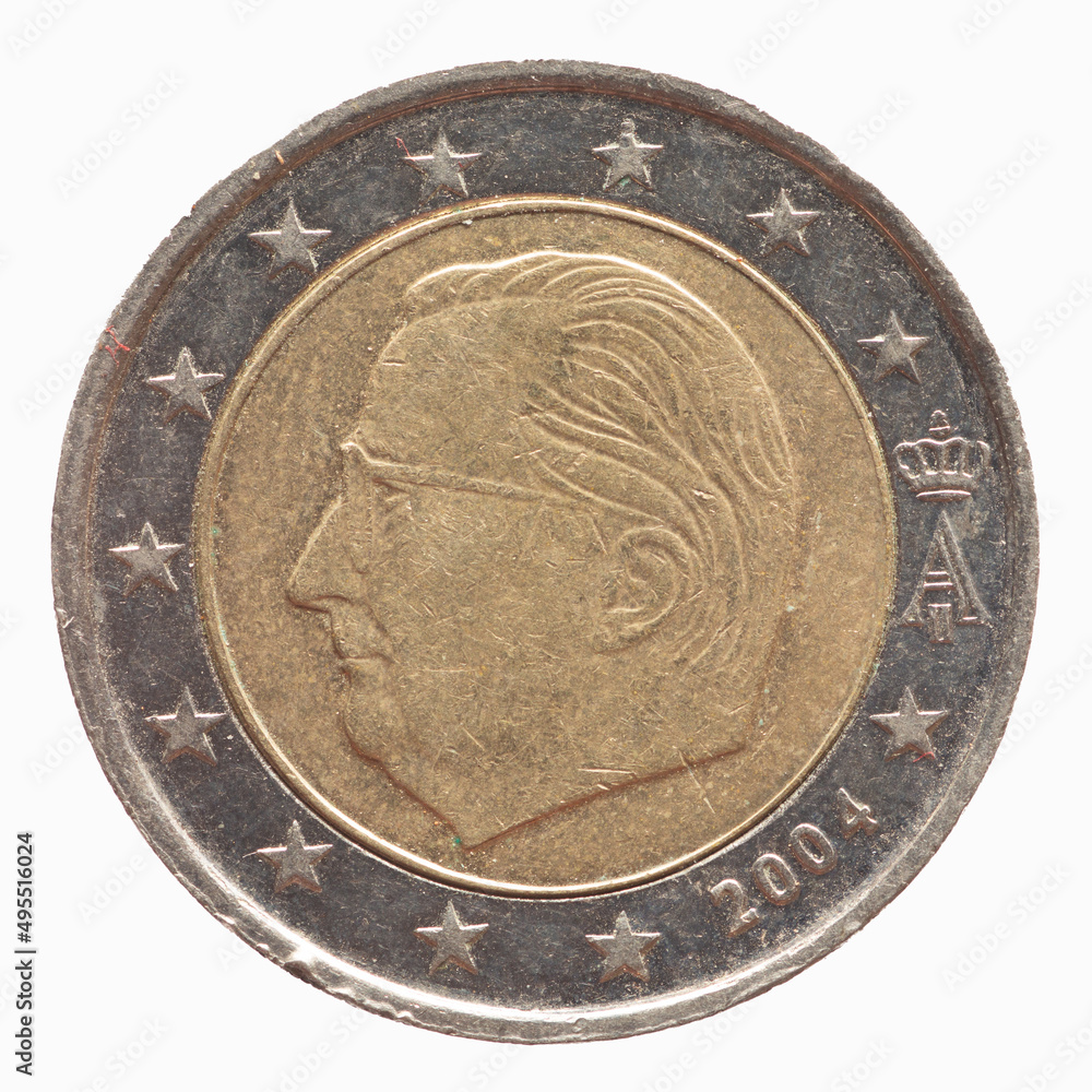 Belgium - circa 2004: a 2 Euro coin of Belgium with a portrait of King ...