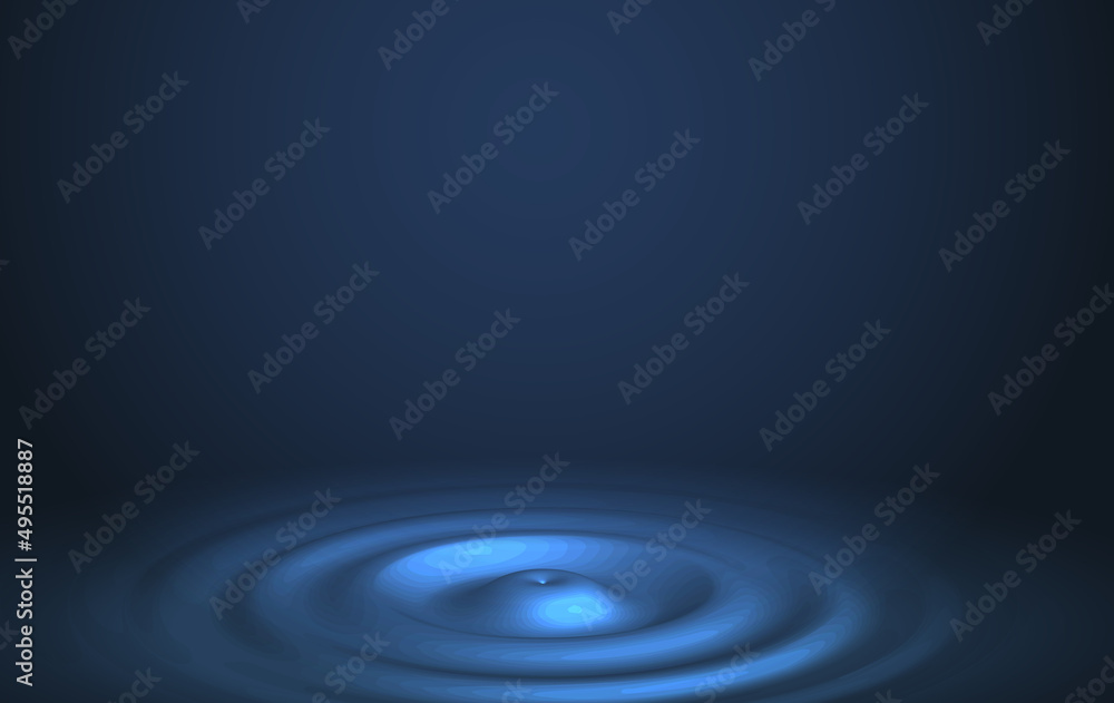 Water ripple effect on a dark background. Circular wave perspective ...