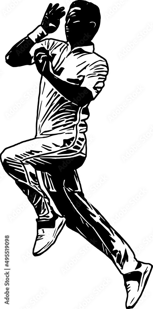 Outline sketch drawing of legend fast bowler action in cricket match ...