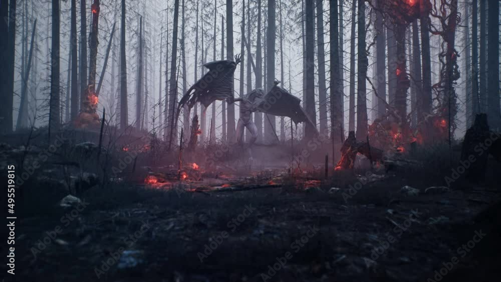 A scary, lonely vampire in a foggy forest at night. The concept of a ...