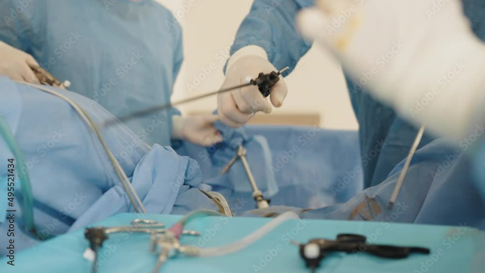 Surgery tools. The hands of an operating nurse serve a surgical ...