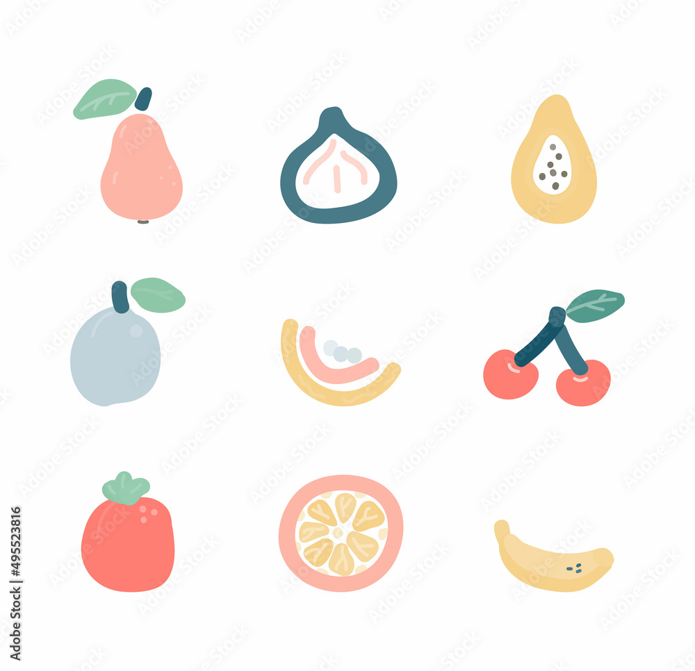 fruit simple cartoon background set Stock Vector | Adobe Stock