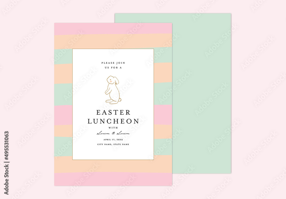 Easter Luncheon Invitation Layout with Bunny Rabbit Stock Template ...