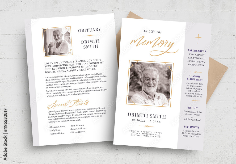 Simple Funeral Program Obituary Layout Stock Template | Adobe Stock