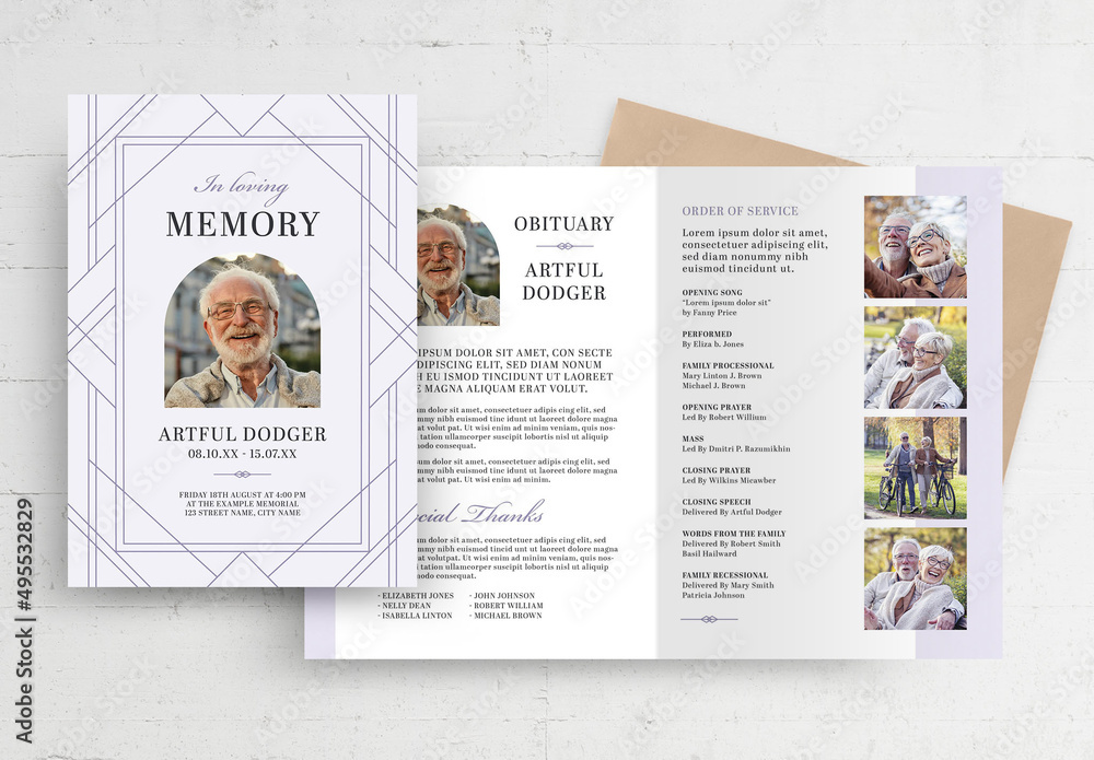 Elegant Funeral Program Memorial Service Layout Stock Template | Adobe ...