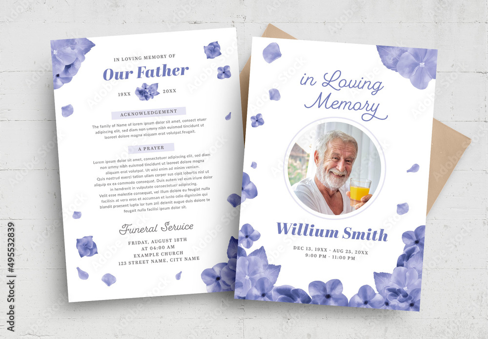 Watercolor Flowers Florals Memorial Service Funeral Program Layout ...