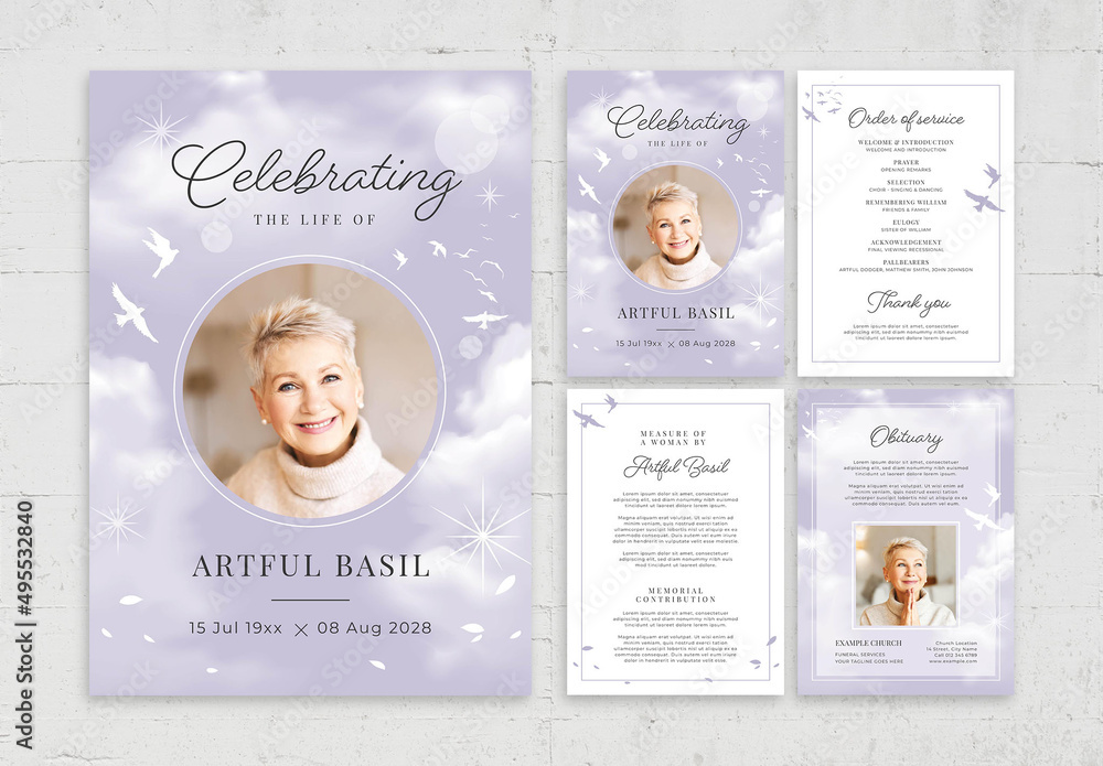 Heavenly Sky Funeral Program Obituary Layout Stock Template | Adobe Stock