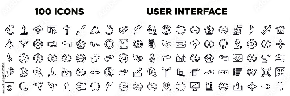 user interface 100 editable thin line icons set. user interface outline icons collection ...