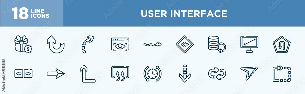 user interface line icons set. user interface outline icons collection. incentive, curved up ...