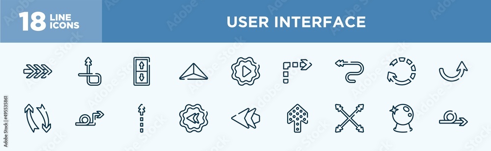 user interface line icons set. user interface outline icons collection. three arrows, up arrow ...