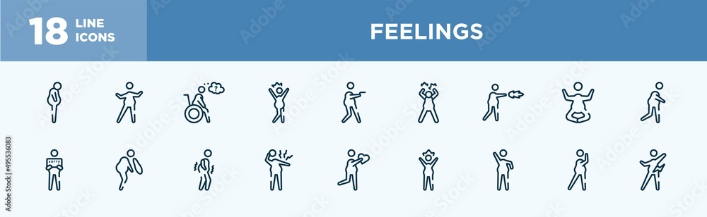 feelings line icons set. feelings outline icons collection. depressed ...