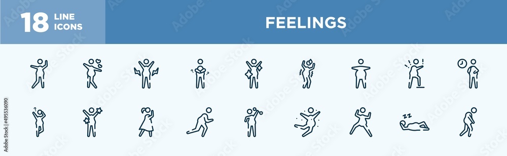 feelings line icons set. feelings outline icons collection. amused ...