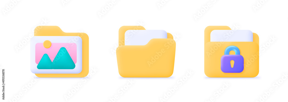 3d folder set for web design. Yellow folder 3d icon. Vector set ...