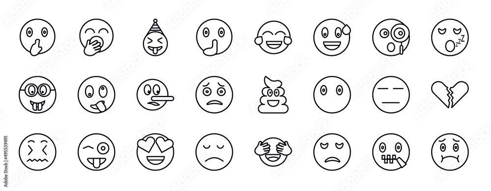 emoji editable line icons set. emoji thin line icons collection ...